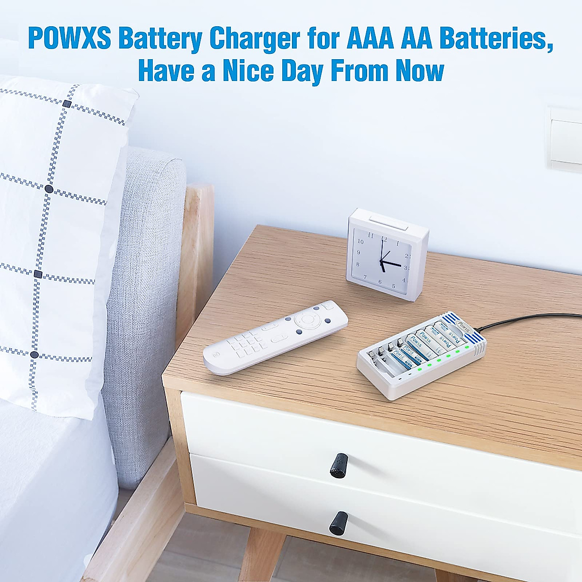 POWXS 8 Bay AA AAA Batteries Charger, Independent and Fast Battery Charger for 1.2V Ni-MH Ni-CD AA Triple AAA Rechargeable Batteries with Convenient USB Cable