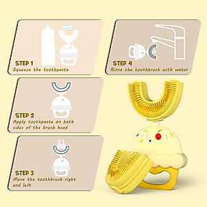 Kids U-Shaped Toothbrush，Soft Silicone Toothbrush Head, Manual Training Tooth Brush, 360° Oral Teeth Cleaning Design for Toddlers and Children Age 6-12,Yellow