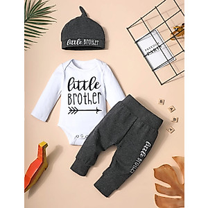 AGAPENG Newborn Boy Outfits Infant Boy Clothes Little Brother Outfit Long Sleeve Romper Pants with Hat Newborn Baby Boy Clothes