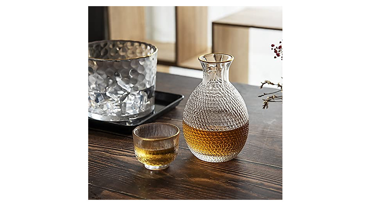 BOLLAER Sake Pot Set, Japanese Cold Sake Glasses, Clear Unique Trendy ...