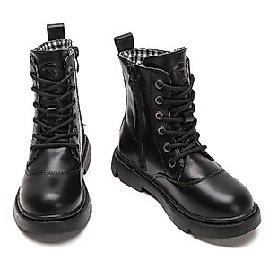 DADAWEN Boys Girls Waterproof Lace Up Mid Calf Combat Boots With Side Zipper for Toddler/Little Kid/Big Kid Black US Size 2 M Little Kid
