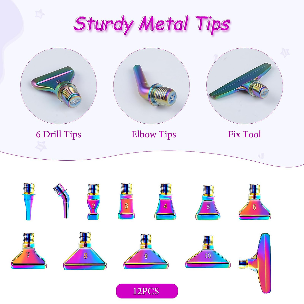 Ninonly 3Pcs Diamond Art Pen, Diamond Painting Pen Kits with 12 Colorful Metal Tips, 6 Painting Glue Clay, Roller, 5D Diamond Art Accessories and Tools for DIY Craft, Purple Pink Blue