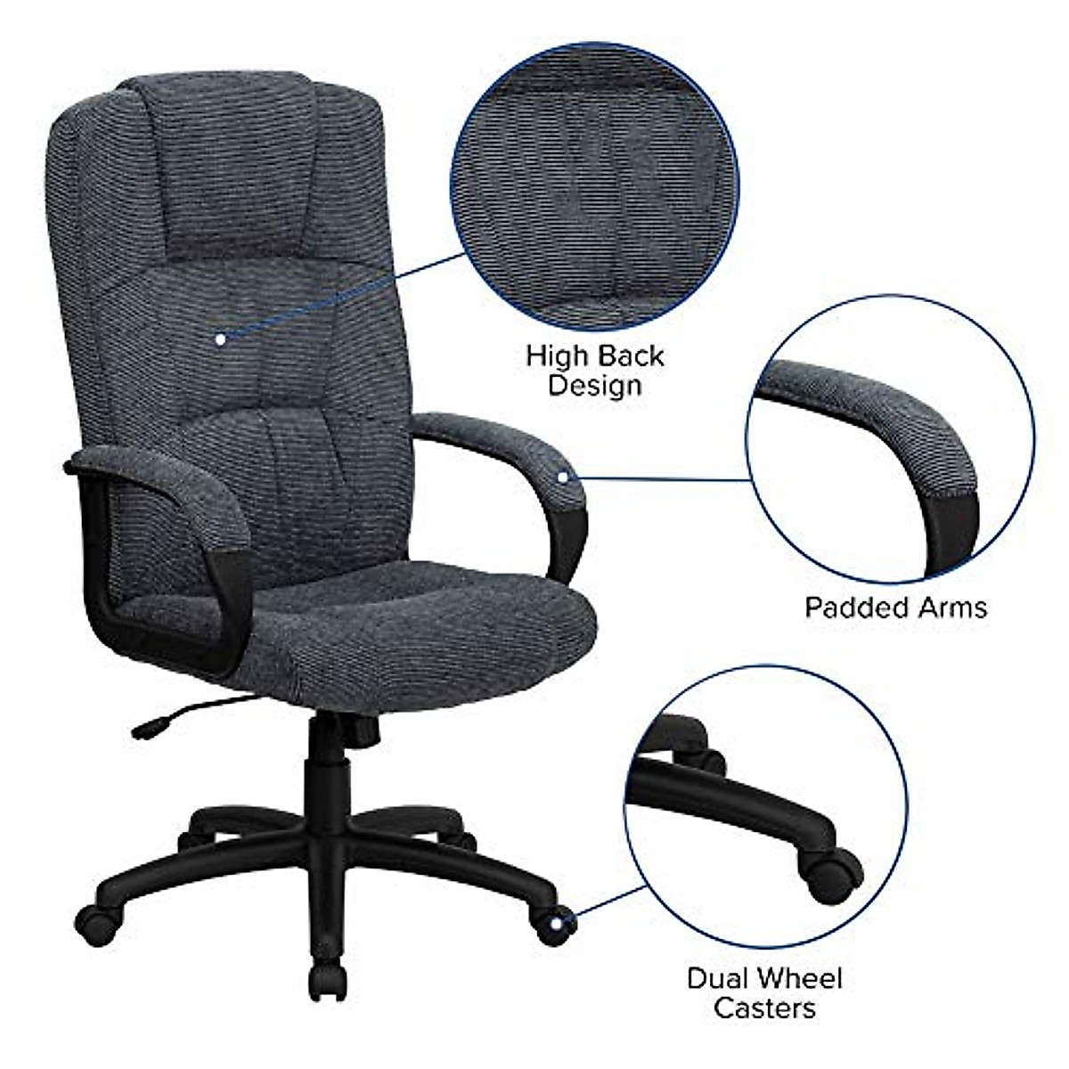 Flash Furniture Rochelle High Back Gray Fabric Executive Swivel Office Chair with Arms