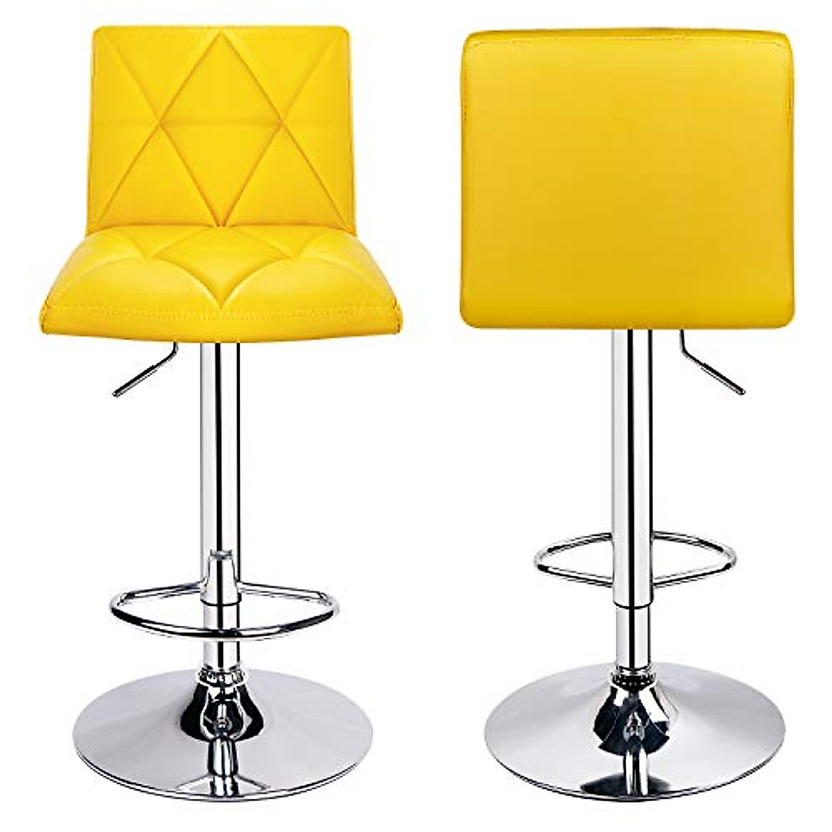 Leader Accessories Bar Stool, Hydraulic Square Back Diagonal Line Adjustable Bar Stools, Set of 2 (Yellow)