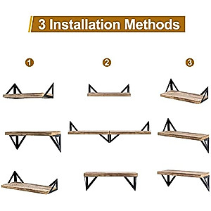 Klvied Floating Shelves Wall Mounted Set of 4, Rustic Wood Wall Shelves, Storage Shelves for Bedroom, Living Room, Bathroom, Kitchen, Office and More, Carbonized Black