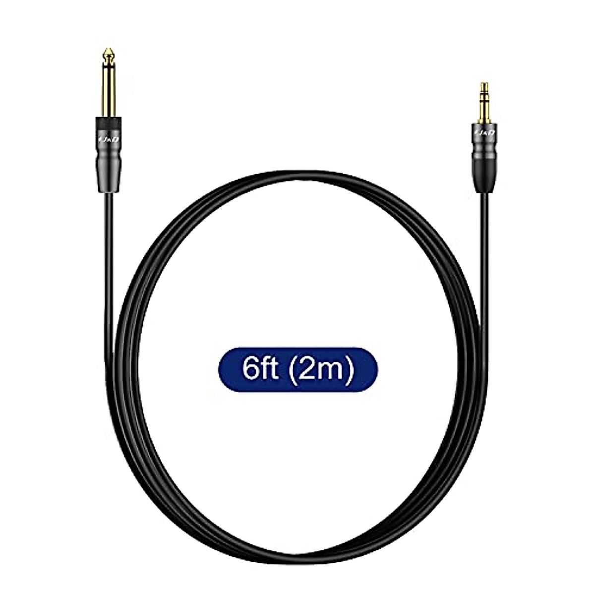 J&D 1/4 inch TS to 3.5mm TRS Cable, Heavy Duty Copper Shell 6.35mm 1/4 inch Male to 3.5 mm 1/8 inch Male Mono Interconnect Stereo Aux Jack Adapter Cable, 6.5 Feet