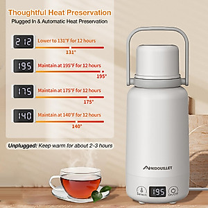 Travel Electric Kettle Portable Large Capacity 1L Tea Coffee Kettle Water Boiler, Water Heater with 4 Temperature Control,304 Stainless Steel with Auto Shut-Off, Christmas Gift for Family Friend