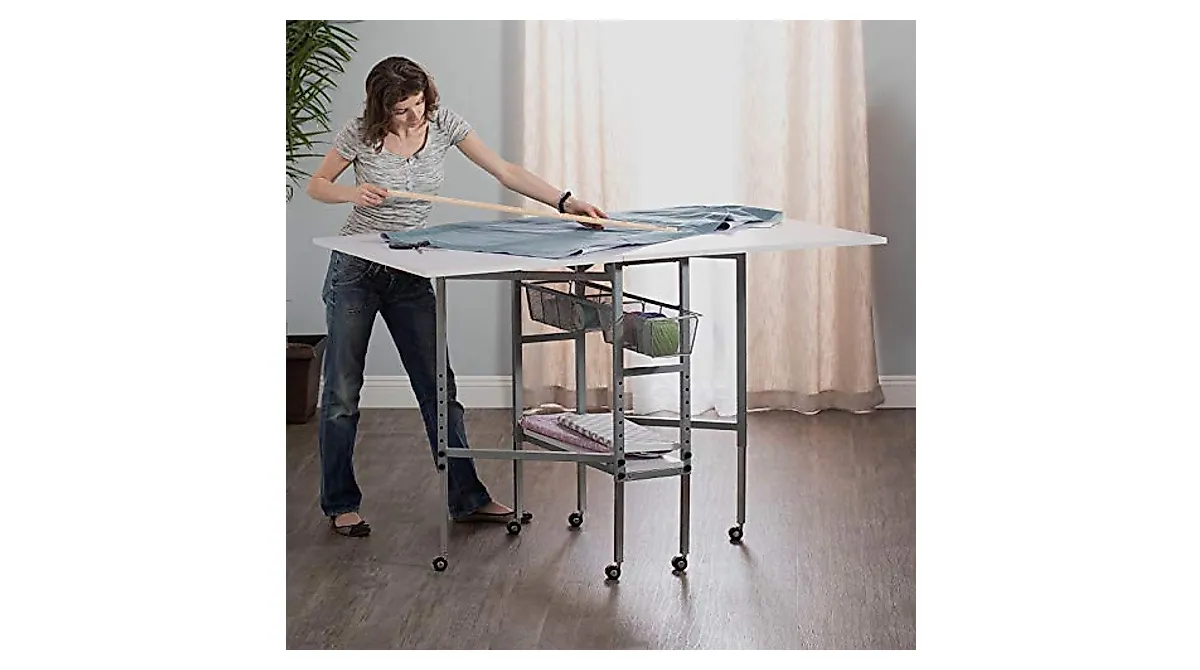 Sew Ready Height Adj. Mobile Craft & Cutting Table w/ Storage