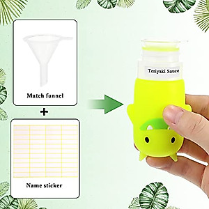 Meanplan 9 Pcs 6 Silicone Condiment Squeeze Bottles Squeeze Salad Dressing Bottles Portable Sauce Bottle Leak Proof Food Storage Bottles with Cleaning Brush Label Sticker Funnels for Lunch (Devil)