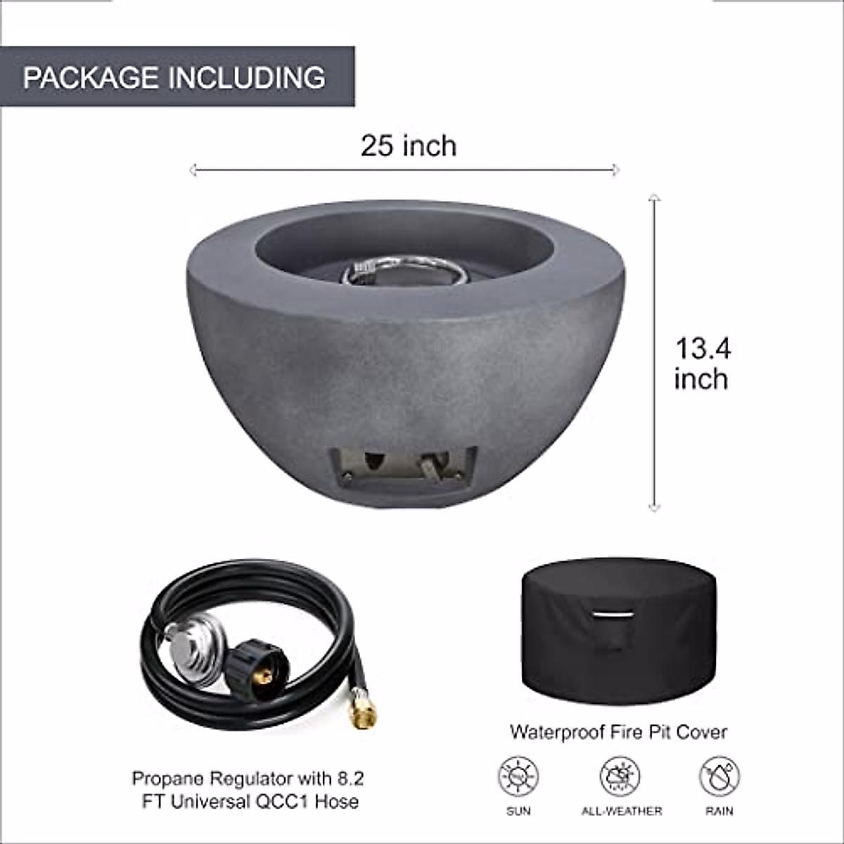 Kante Concrete Round Fire Table 25", 50000 BTU Outdoor Propane Fire Pit Table, Gas Fire Pits for Outside Patio, Smokeless Fire Pit and Outdoor Fire Pits, Natural Concrete