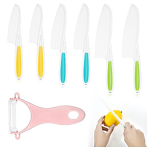 7 Pieces Ceramic Peeler Plastic Children Kitchen Knife Set, Nylon Kitchen Knife Set Ceramic Y Peeler Children's Safe Knife for Cooking Home Kitchen Vegetables Fruits Salad Cake Lettuce Bread Kids