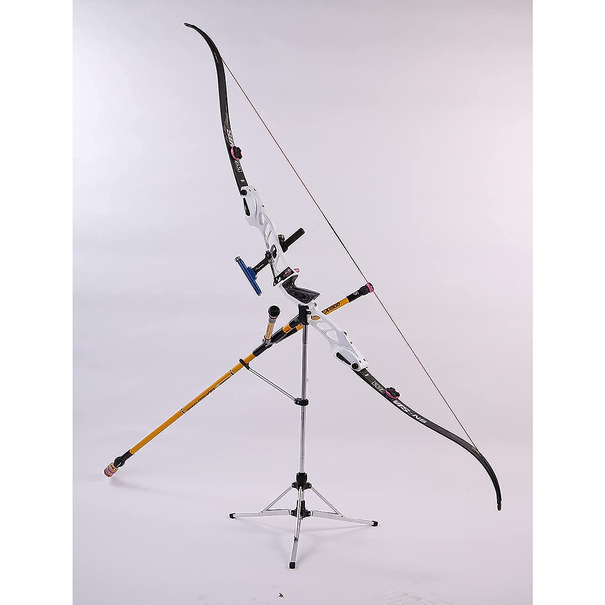 BICASTER Archery Bow Stand Full CNC Machined Aluminum Steel Heavy Duty Automatic Open/Fold for Recurve Bow Longbow Takedown Bow (Silver Short)