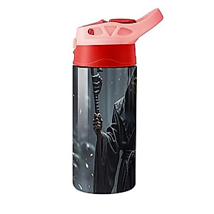 Stainless Steel Water Bottles Grim Reaper Travel Water Cups with Handle And Silicone Straw Drinking Cup with Leak Proof Lid Thermo Travel Mug for Women Men