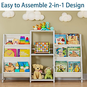 Jnancun Kids Bookshelf and Toy Storage, 6-Tier Book Shelf for Kids Rooms,Playroom,Bedroom,Living Room,Nursery,Baby Bookshelf (White)