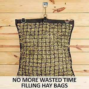 Schneiders Easy-Open Knotless 1.25" Slow Feed Hay Net | No More Wasted Time Filling Hay Bags | Easy Open Top | Slow Feed Holes | Large Capacity | Close Assist | 3 to 4 Flakes | Color White