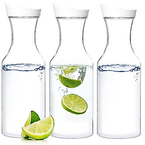 Youngever 3 Pack 35 Ounce Plastic Carafe, Reusable Clear Water Pitcher, Beverage Containers with Lids