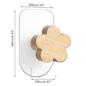 Yisiziyo Decorative Wooden Hooks for Kids Rooms, Natural Beech, self-Adhesive Without Drilling, 4-Pack (Flower)