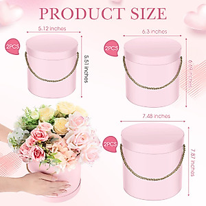 Skylety 6 Pcs Round Flower Boxes with Lids Valentine‘s Day Gift Boxes with Handle for Flowers Arrangement Assorted Sizes Nesting Gift Box for Bridesmaid, Wedding, Birthday, Baby Showers(Pink)