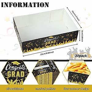 Disposable Food Trays 2023 Graduation Party Supplies Graduation Congrats Grad Paper Food Trays 30 Pcs Disposable Food Holders for Popcorn Nacho Black and Gold Graduation Party Decorations
