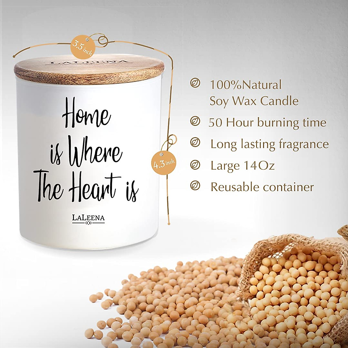 House Warming Gifts for New Home - Housewarming Gifts for New House - Scented House Warming Candle – Glass Jar Candle Gift with 100% Organic Soy Wax & Fragrance Oil – by LaLeena, 14 Oz., Vanilla