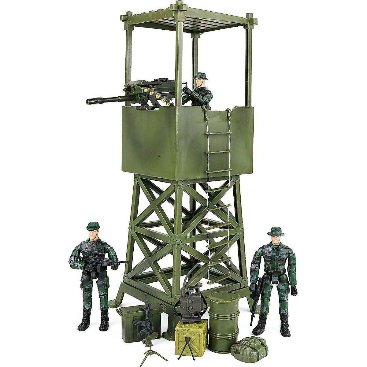 Click N' Play Military Lookout Watch Tower - 16 Piece Play Set with Accessories, Click n Play Military Toys, Army Toys, Green