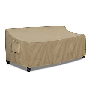 PureFit Outdoor Couch Cover Waterproof Patio Sofa Furniture Covers, 3-Seater Outdoor Cover with Air Vent and Handles, 78W x 35D x 35H Inches, Camel