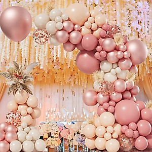 Bonropin 155pcs Blush Pink Balloons Garland Arch Kit with Retro Dusty Pink Pastel Orange Rose Gold Ivory White Confetti Balloons for Baby Shower Garden Party Bachelorette Birthday Wedding Decorations