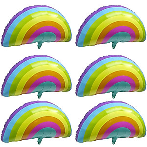 Colorful Rainbow Balloon Rainbow Bridge Balloon Blue Sky White Cloud Themed Party Supplies For Birthday Baby Shower Wedding Bridal Shower, 6 Pack Rainbow Foil Balloons Rainbow Pride Day Balloons