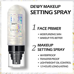 Erinde Dewy Makeup Setting Spray, Shimmer Glow Finish Hydrating Makeup Setting Mist for face, Lightweight Long Lasting Make Up Fixing Hydrate Skin for a Bright Look 3.15 Fl Oz