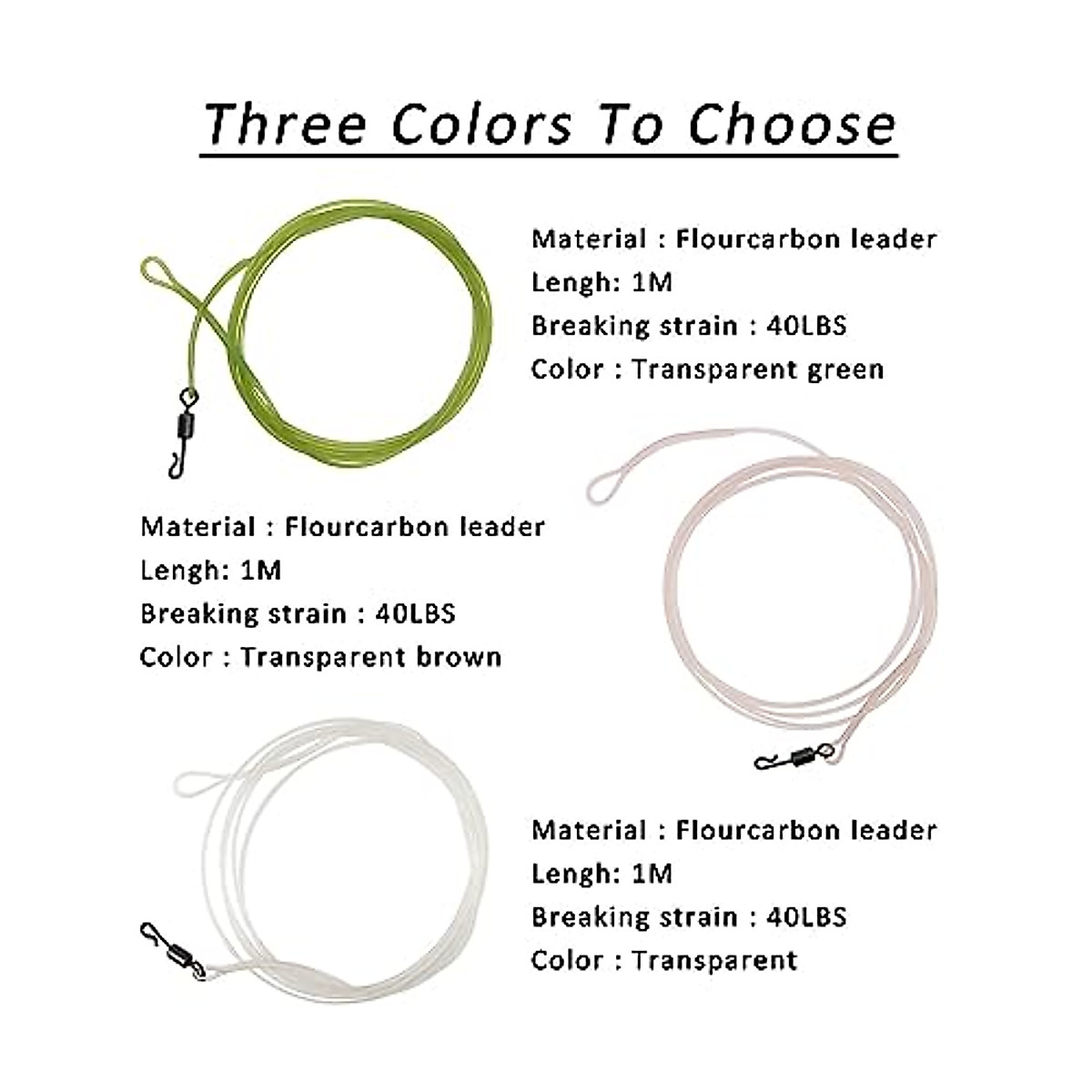 Gnuicyc Pack of 2 Fluorocarbon Tapered Leader 3.3FT 40LBS Strong Fly Line with Fast Change Swivel