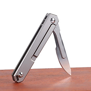 TENCHILON T31 Mini Slim Titanium Flipper Folding Scalpel Pocket Knife, 10pcs #24 Blades Tiny Small Micro EDC Keychain Knives for Men Women