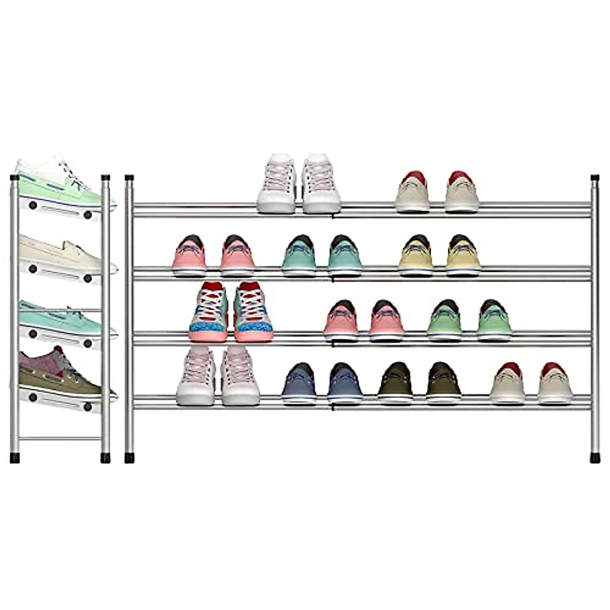 TZAMLI 4-Tier Free Standing Shoe Rack Metal Iron of Expandable and Adjustable Shoes Organizer, Stackable Shoe Shelf for Entryway Doorway, 24.41" x 8.66" x 25.98" (Silver Gray, 4-Tier)