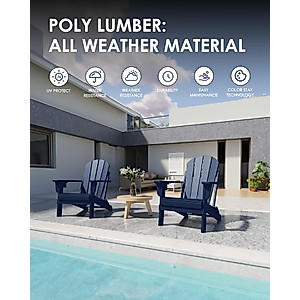 Adiromoti Folding Adirondack Chairs Set of 4, All-Weather Resistant HDPE Patio Firepit Chairs, Sturdy Outside Chairs with Cup Holder, Lawn Chairs, 80% Pre-Installed Load Capacity 385lb, Navy Blue