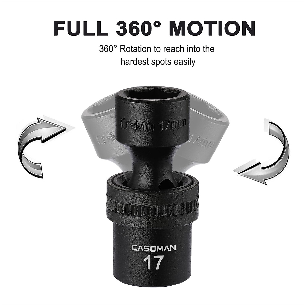 CASOMAN 15 PCS 1/2" Drive Standard Universal Impact Socket Set, 6 Point, Metric,10-24mm