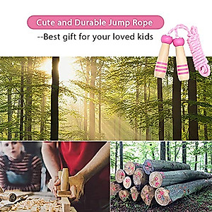 Jump Rope Kids, 7ft Adjustable Cotton Skipping Rope with Wooden Handle for Boys and Girls Fitness Outdoor Exercise (Pink)