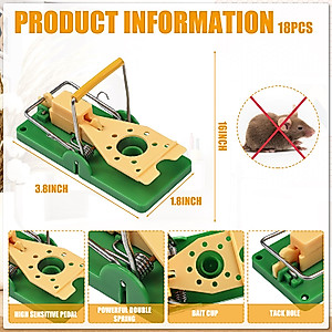 Qualirey Mouse Traps Green 2024 Edition Plastic Mice Trap Rat Traps with Yellow Cheese Color Board Quick Sensitive Effective Mouse Trap Safe Sanitary Mice Traps for House, Garage, Outside(12 Pcs)