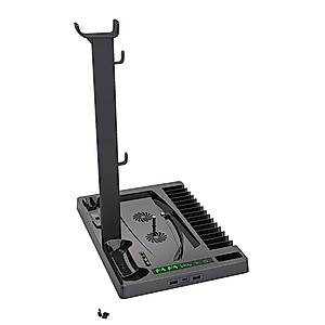 Vertical Stand for Playstation 5 with 2 Cooling Fan, 2 Charging Station for PS5 Digital/CD-ROM Edition Console with 15 Game Storage, 1 Pulse 3D Headset Holder, 1 Media Remote Storage (Black)