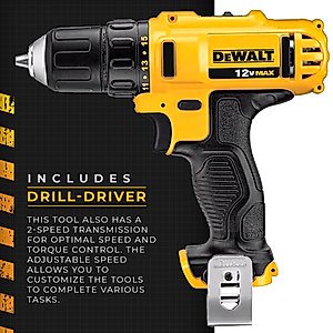 DeWalt 12V MAX 2 Tool Cordless Driver and Drill Hand Tool Set Combo Kit with Drill Bit Set, 45 Piece Screwdriver Set, and Battery Power Pack