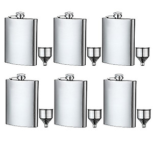 6 Pcs 8 oz Hip Stainless Flask by YWQ, Easy Pour Funnel is Included, Great Gift