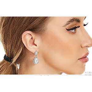 1/2/4/6 Pairs Silver Dangle Wedding Earrings for Brides,Rhinestone Costume Jewelry for Women Girls,Teardrop Cubic Zirconia Bridal Earrings for Porm Anniversary