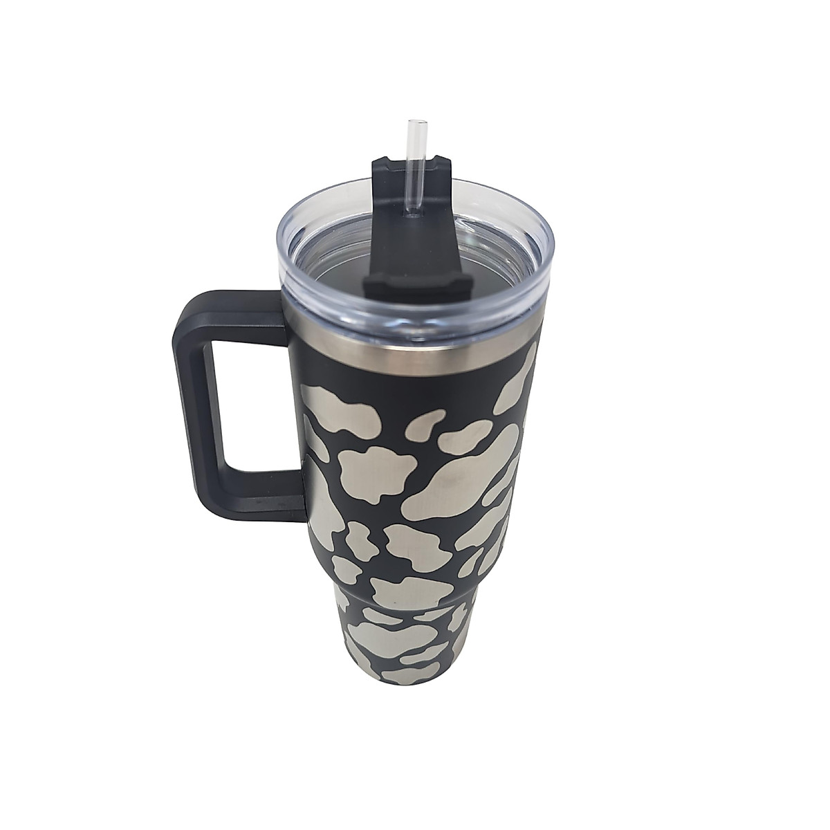 FTB Creative 40oz Custom Designed Tumbler, Double Wall Stainless Steel, with Lid and Straw (Black, Holy Cow)