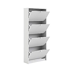 Pemberly Row Modern 4 Drawer Shoe Cabinet, 24-Pair Shoe Rack Storage Organizer in White