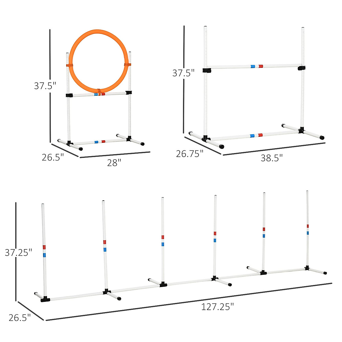 PawHut 3PC Dog Agility Equipment Set, Obstacle Course Exercise for Dog Include Adjustable Hurdle, Hoop, Weave Poles and Carry Bag