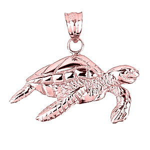 10k Solid Rose Gold Sea Turtle Charm Pendant