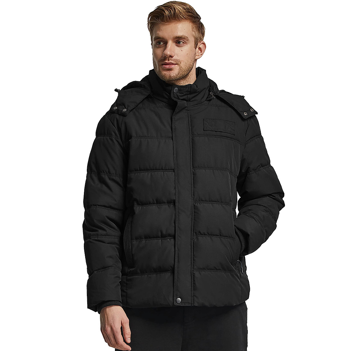 wantdo Men's Winter Thicken Puffy Coat Puffer Jacket with Removable Hood (Black, X-Large)