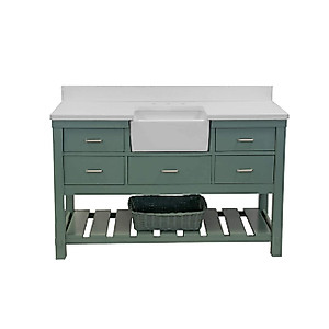 Kitchen Bath Collection Charlotte 60-inch Single Bathroom Vanity (Quartz/Sage Green): Includes Sage Green Cabinet with Stunning Quartz Countertop and White Ceramic Farmhouse Apron Sink