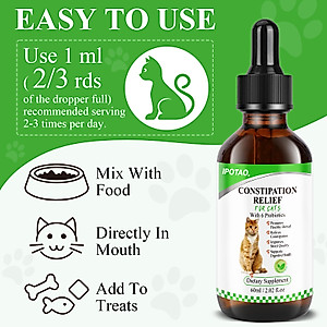 IPOTAO Cat Constipation Relief, Constipation Relief for Cat, Cat Laxative Constipation Relief, Natural Cat Stool Softener for Digestive Health, 60ml