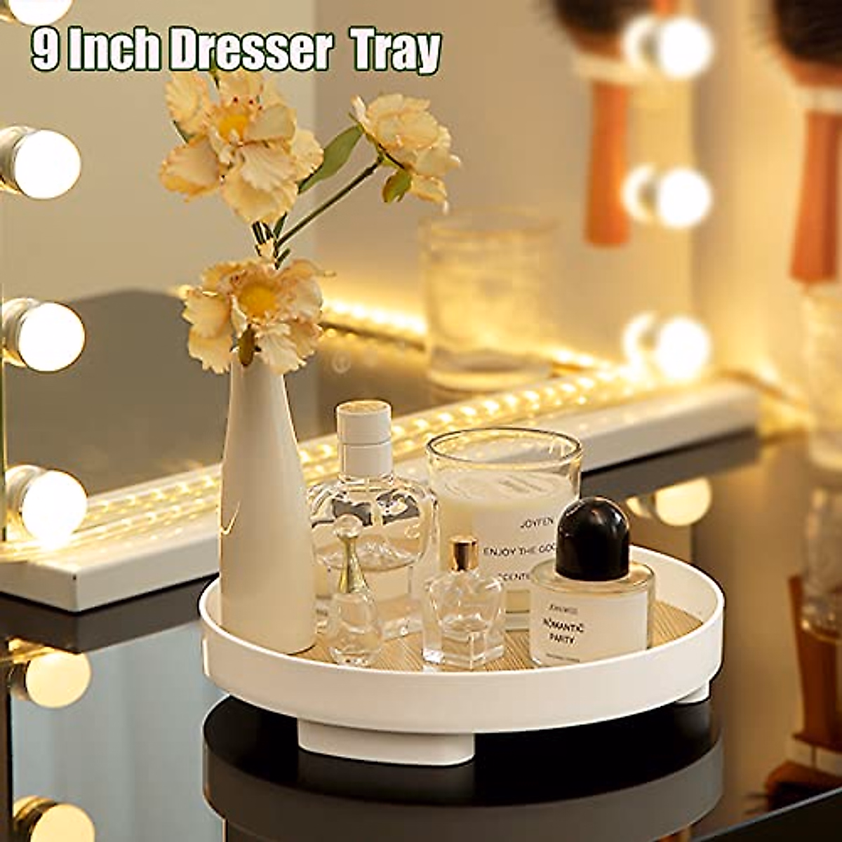 Round Bathroom Tray 2 Pack, Countertop Organizer Trays 12" and 9" Vanity Counter Tray Round Cosmetic Holder Decorative Tray Dresser Tray for Candle, Lotion Bottle, Cosmetics