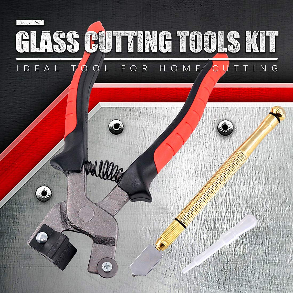 Swpeet 3Pcs Glass Cutting Tools Kit, Including Pro-Grade Tile Glass Cutting Pliers and 3mm-18mm Glass Cutter Handle Pencil Style Oil Feed Carbide Tip Glass Cutter Cutting Tools for Mosaic, Tiles