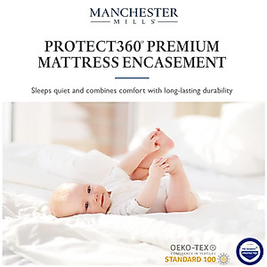 Manchester Mills Protect360 Premium Mattress Encasement and Protector – Twin XL, Microban Product Protection, Knitted Polyester, Waterproof, Bed Bug Prevention, 12" Depth, White